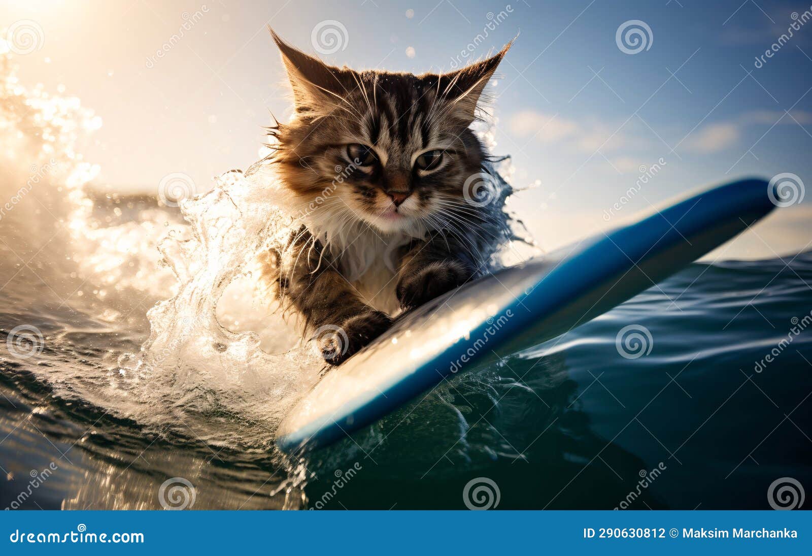 The Cat is Surfing, Catching a Wave, Active Recreation and Lifestyle ...