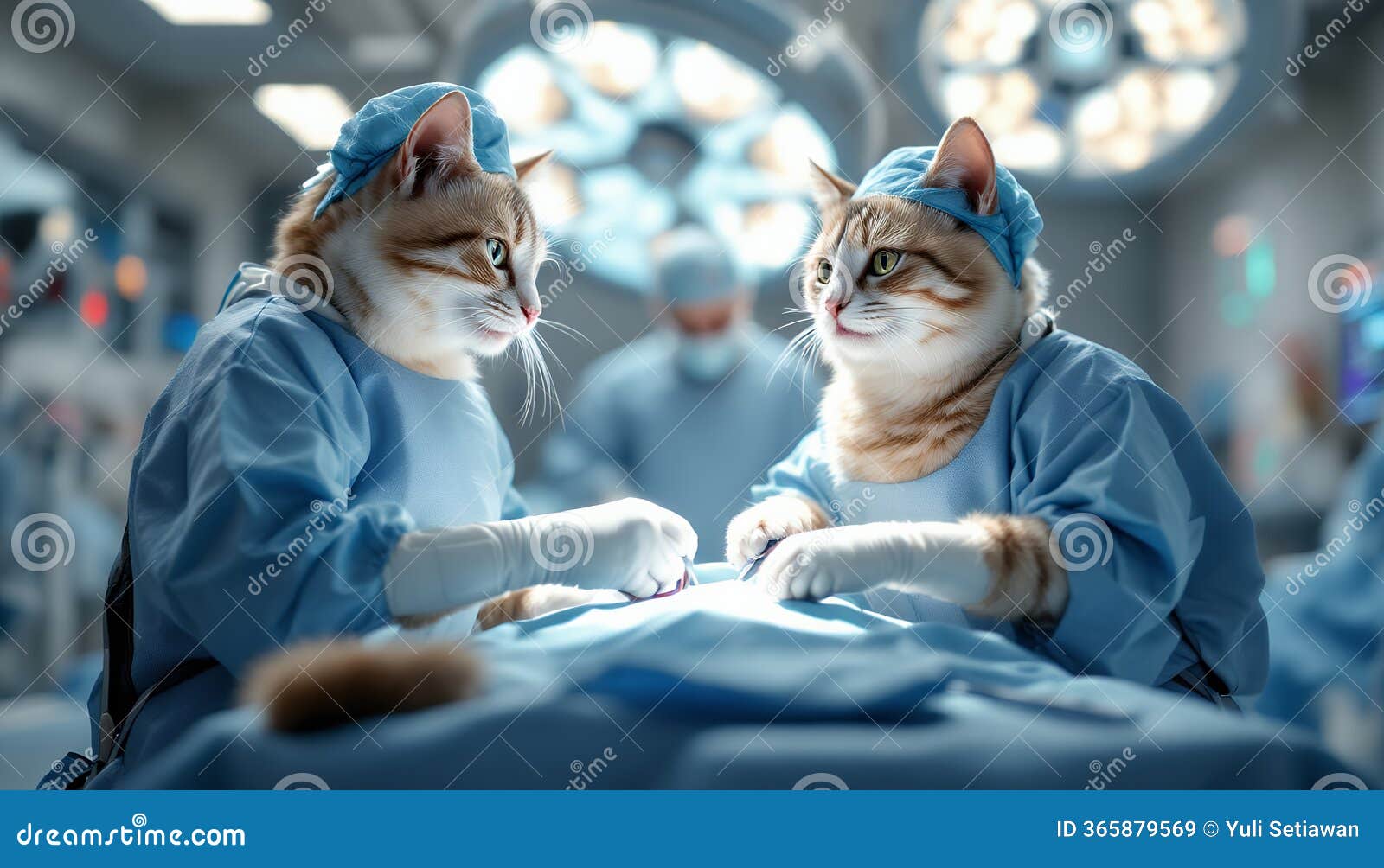 Surgeons Perform Operation And Make An Incision. Patient Lies On ...