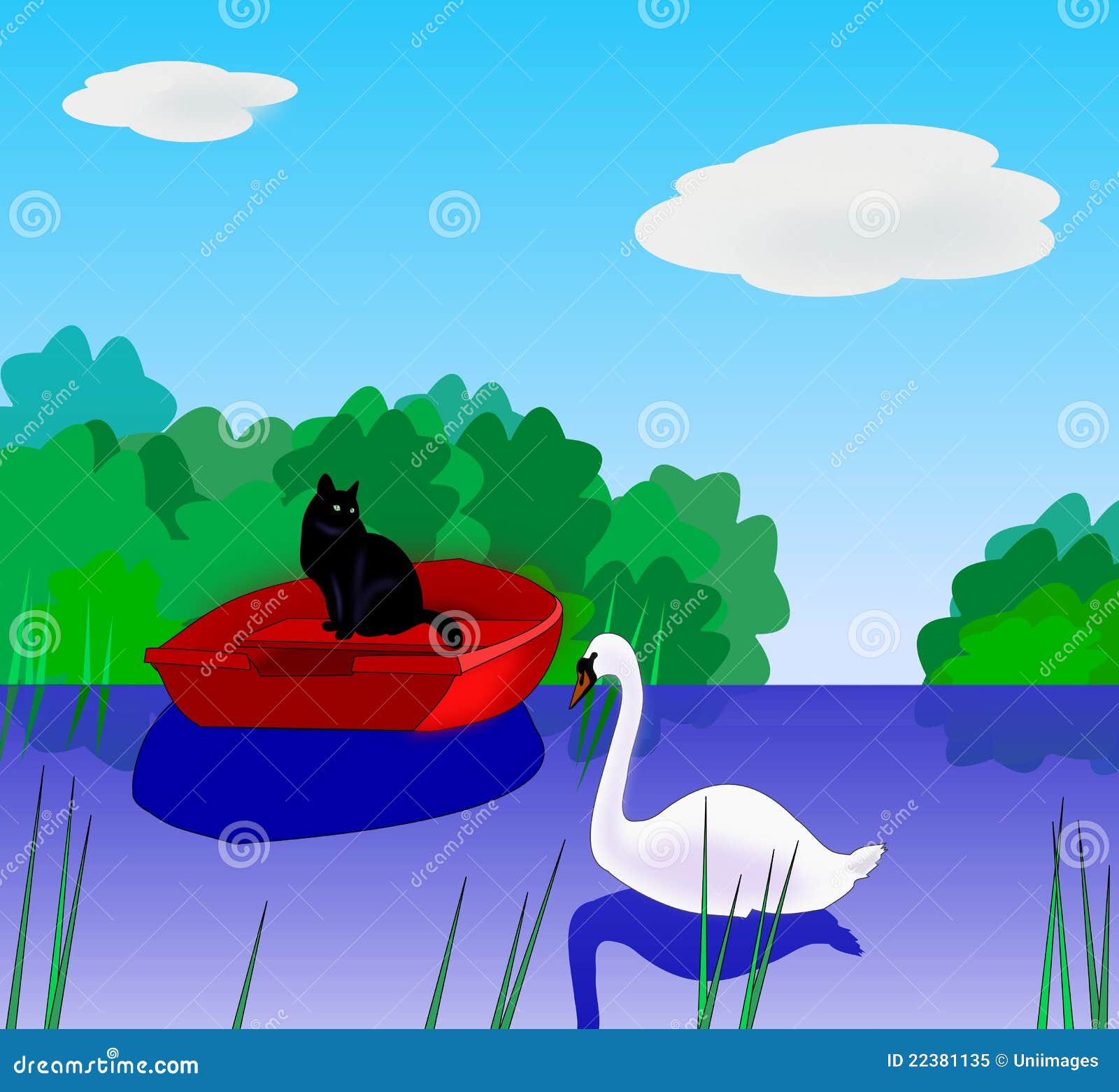 Cat and Swan. stock illustration. Illustration of feathers - 22381135