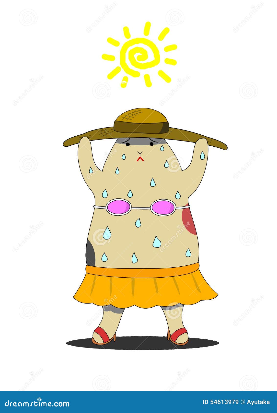 Cat sweating under the sun stock vector. Illustration of hand - 54613979