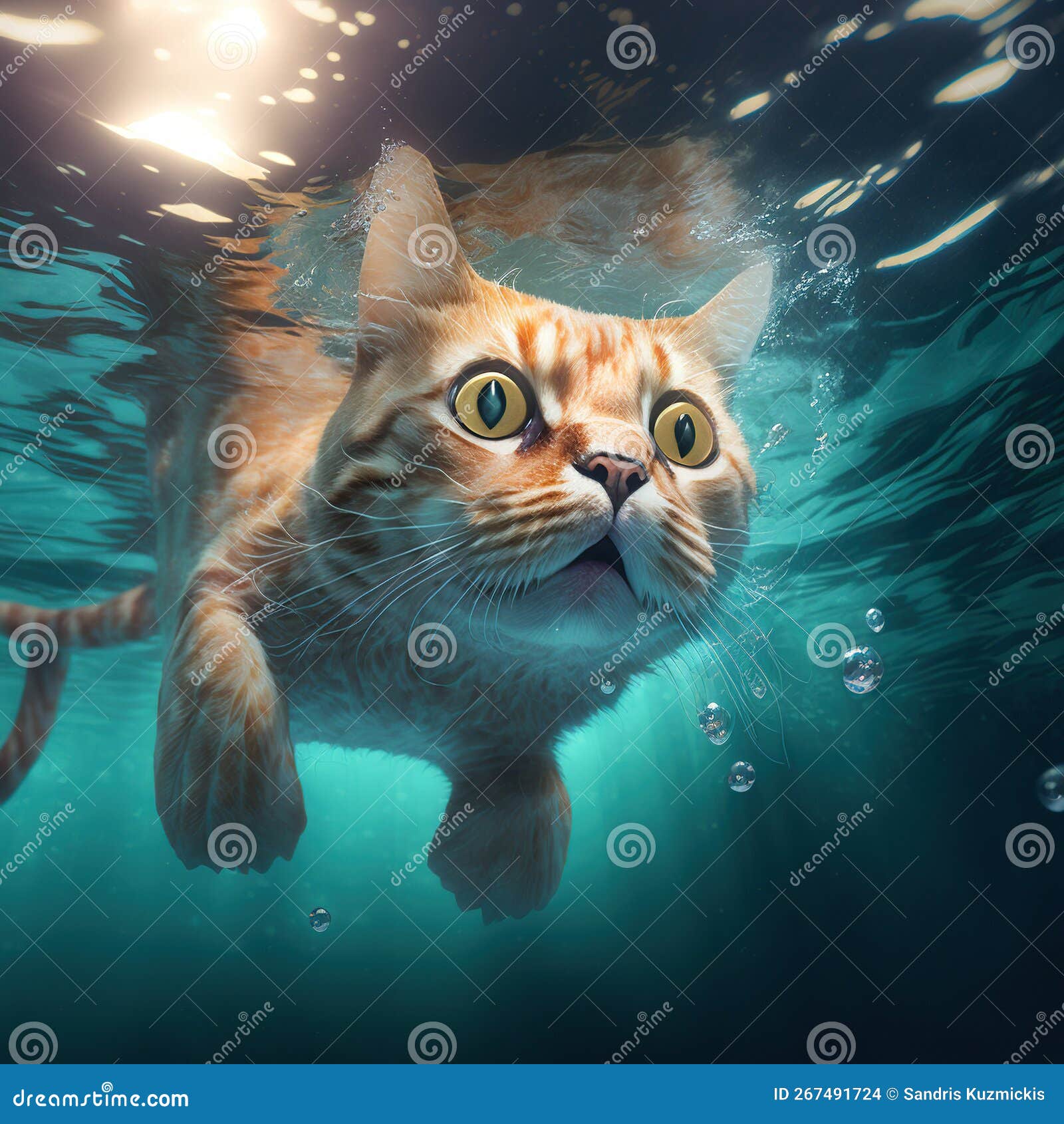 Cat Swim Underwater. Generative AI Stock Illustration - Illustration of ...