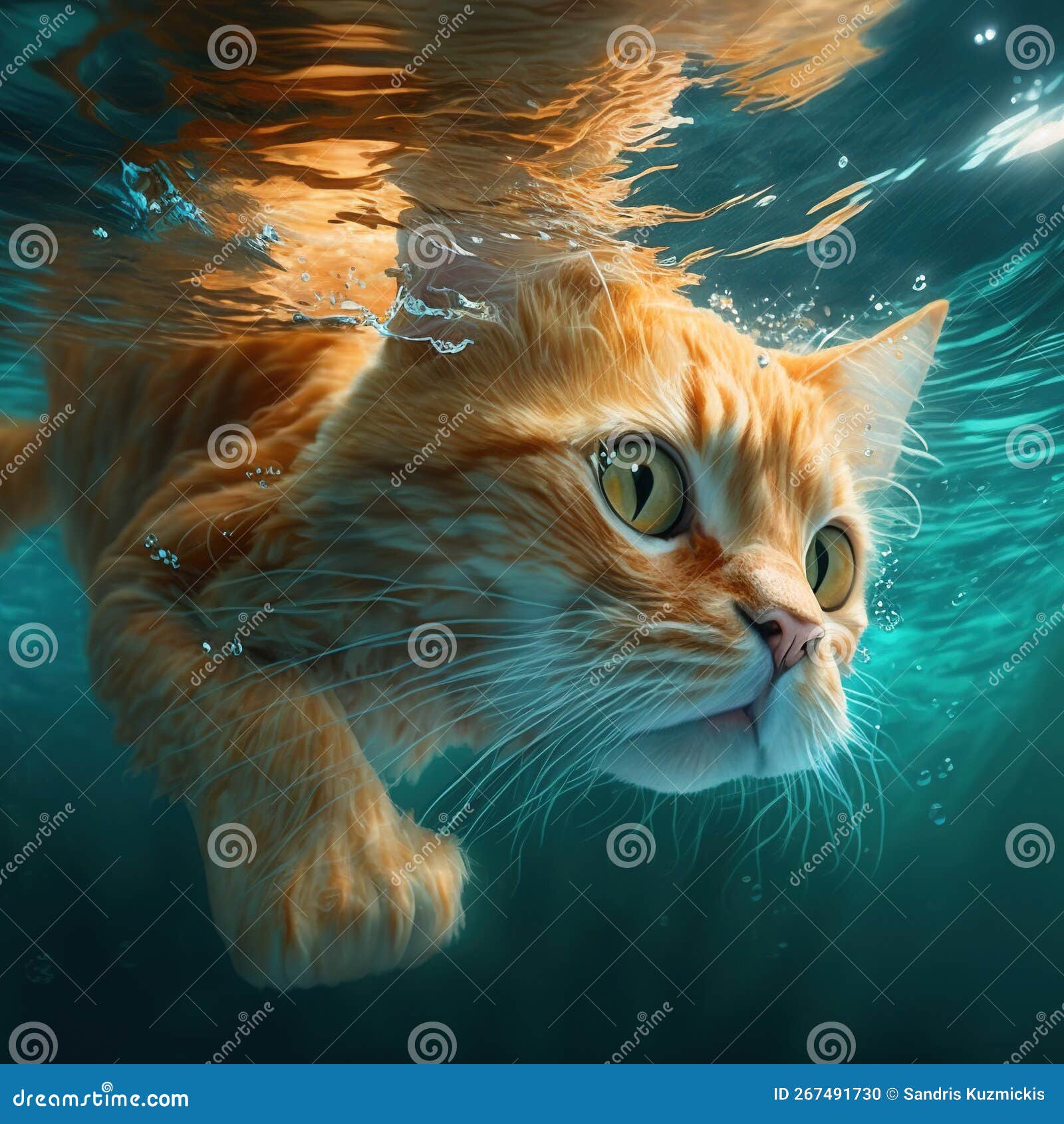 Cat Swim Underwater. Generative AI Stock Illustration - Illustration of ...