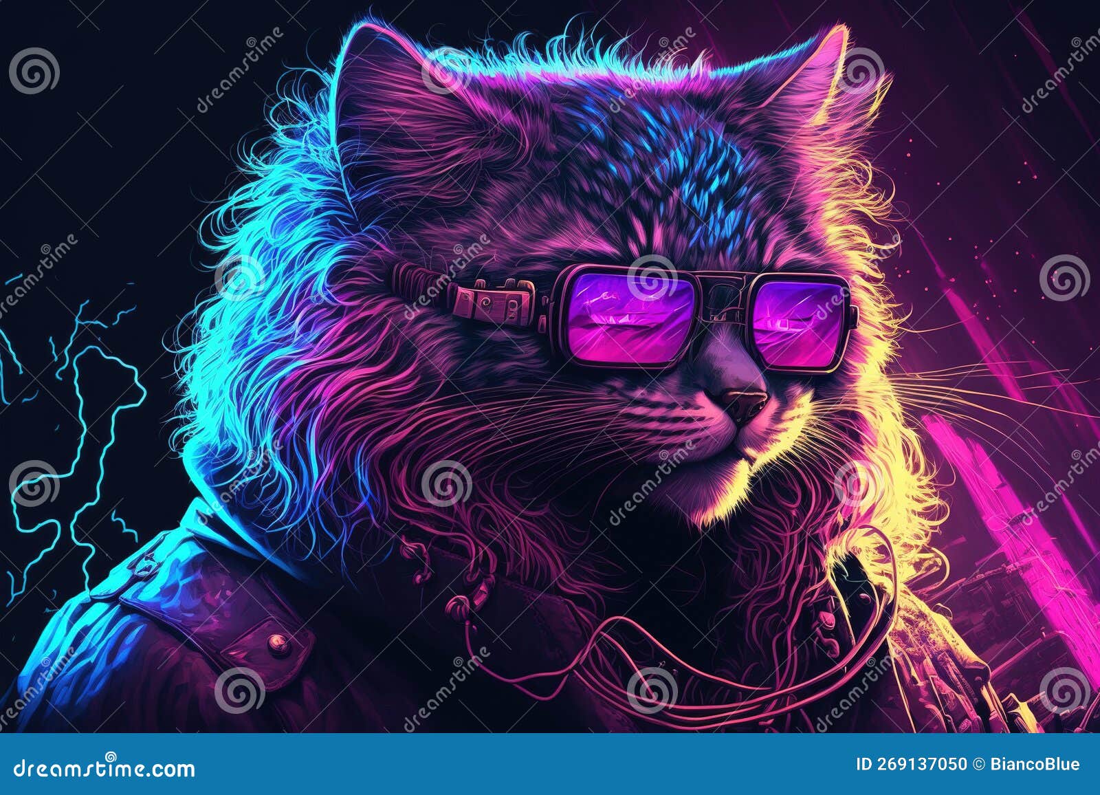 Cat Synthwave Vaporwave Style Under Neon Light Conceptual Character ...