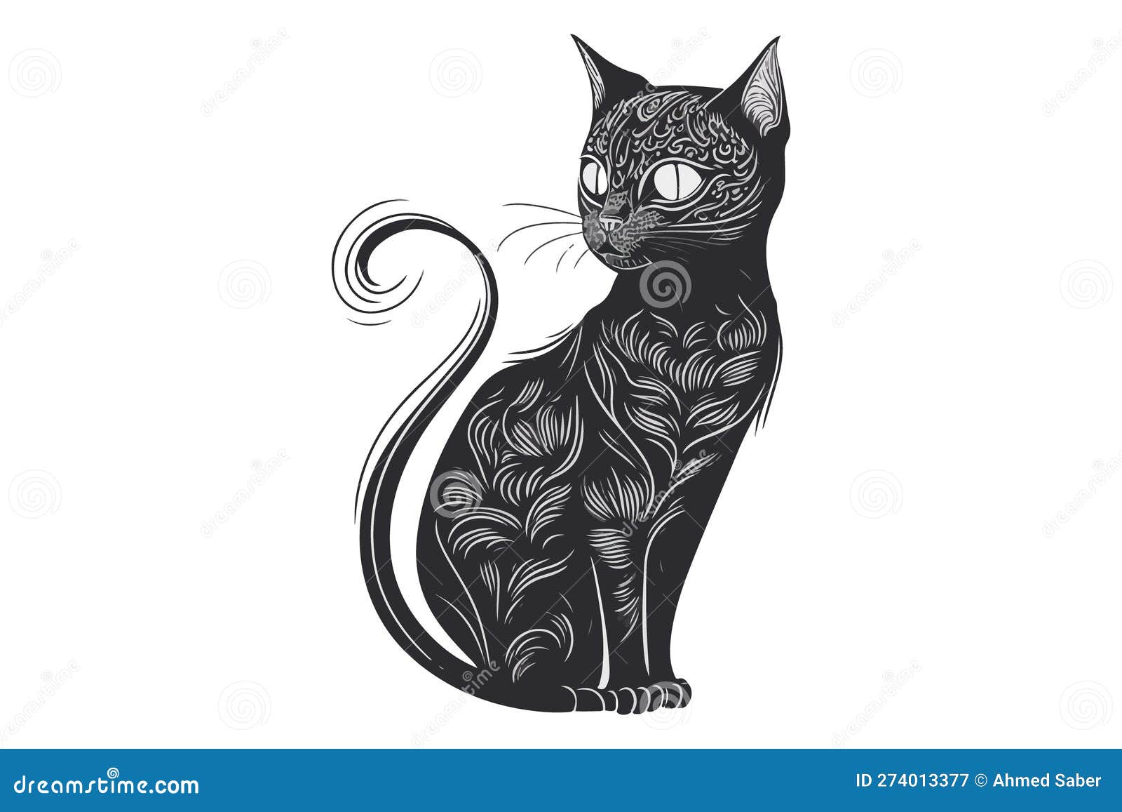 Cat Tattoo Black and White Vector Illustration Stock Vector ...