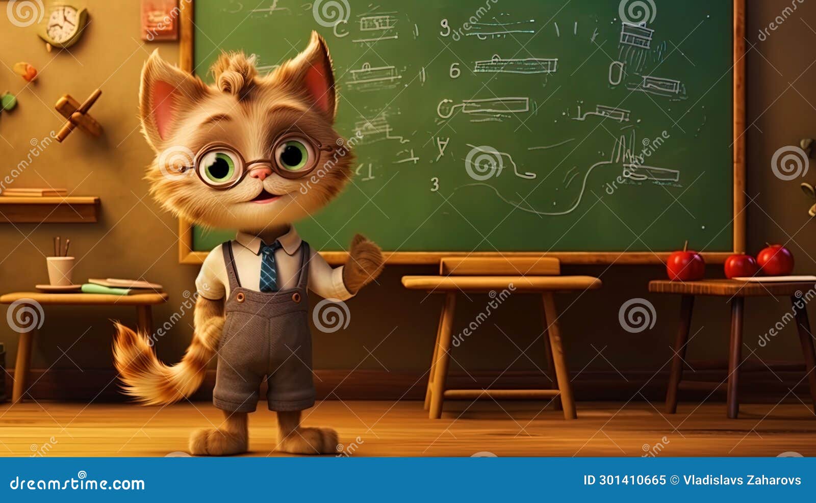 The Cat Teacher, Standing in Front of the Board with a Paw in His Hand ...