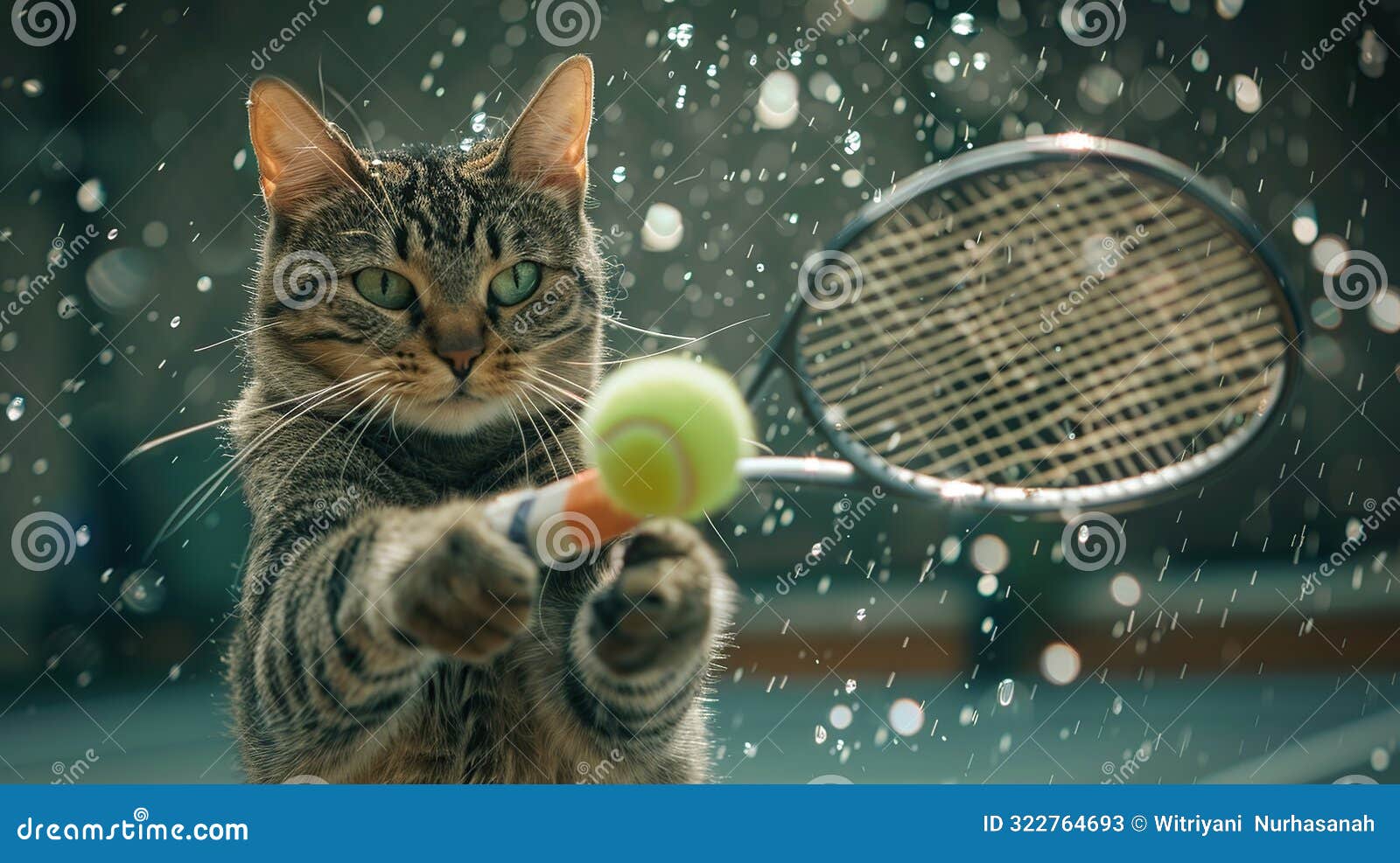 Cat Tennis Player with Racket Hitting the Ball. Generative Ai Stock ...