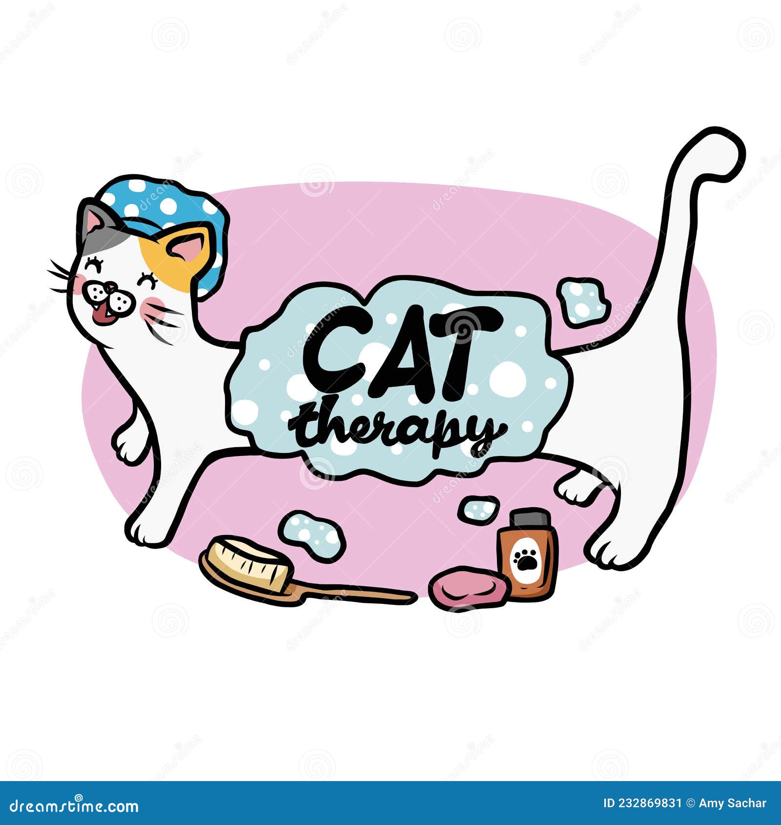 Cat Therapy, Cute Cat Showing Cartoon Vector Illustration Stock Vector ...