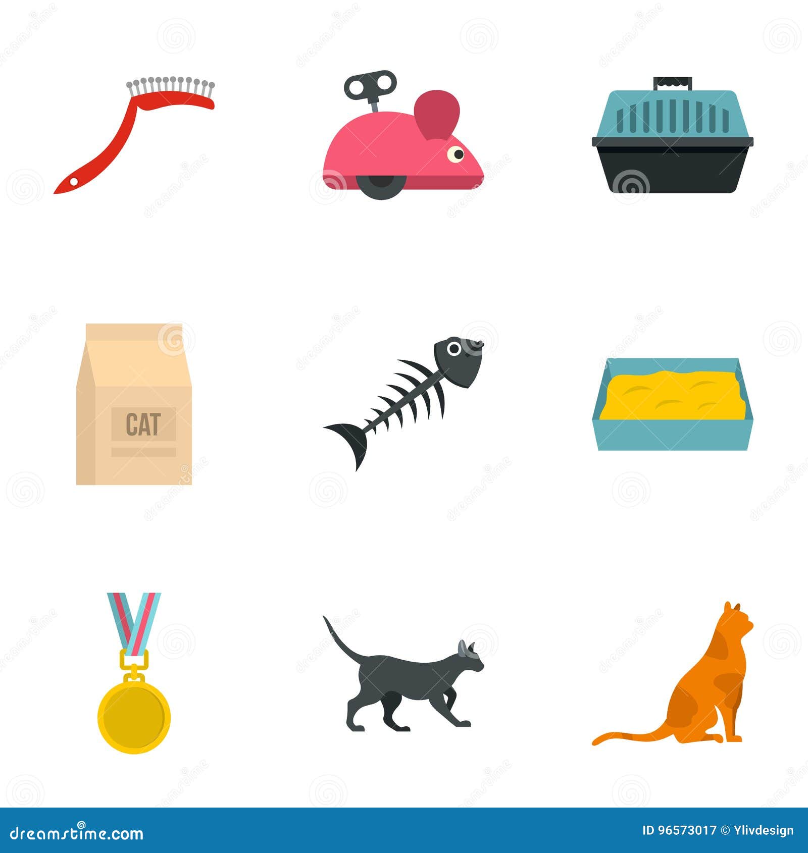 Cat Things Icons Set, Cartoon Style Stock Vector - Illustration of ...