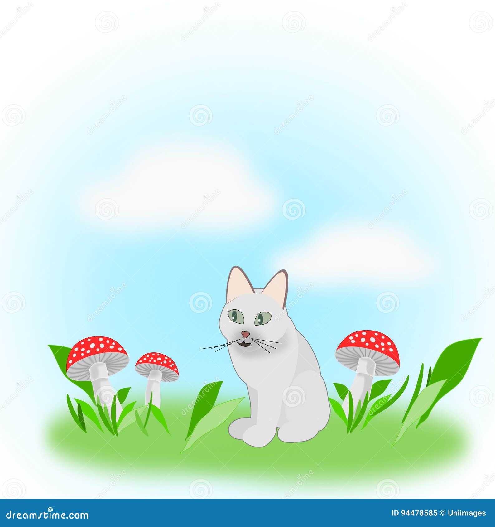 Cat and toadstools stock illustration. Illustration of nature - 94478585