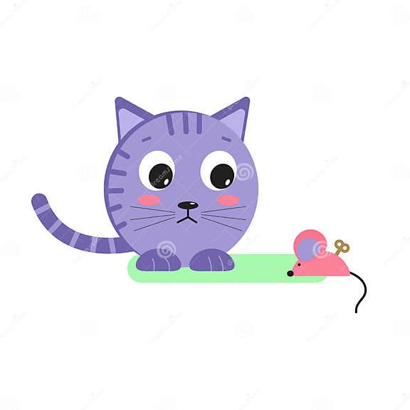 Cat and Toy, Clockwork Mouse. Simple Drawing Stock Vector ...