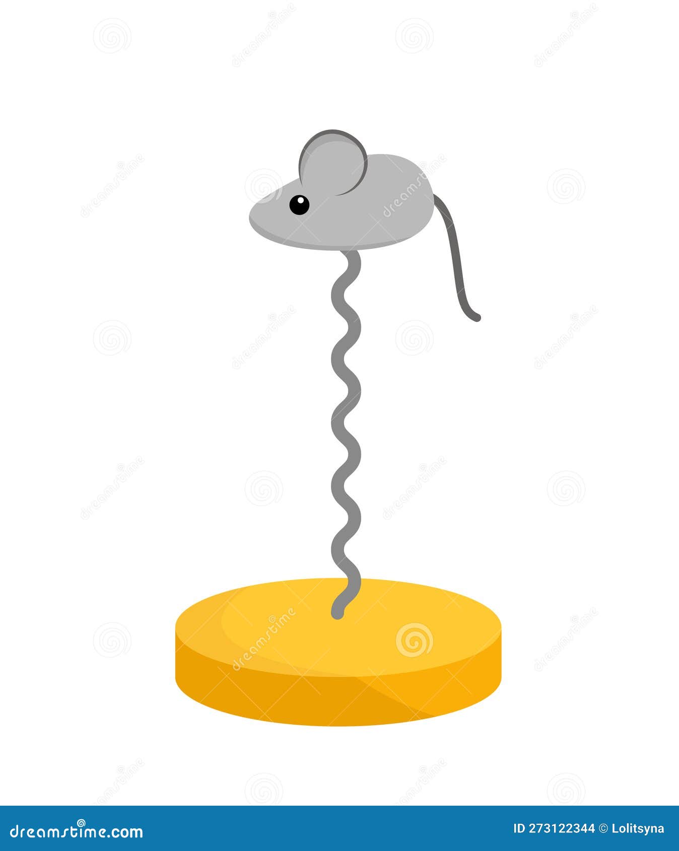 Cat Toy in Form of Mouse on the Spring. Flat, Cartoon, Vector Stock ...