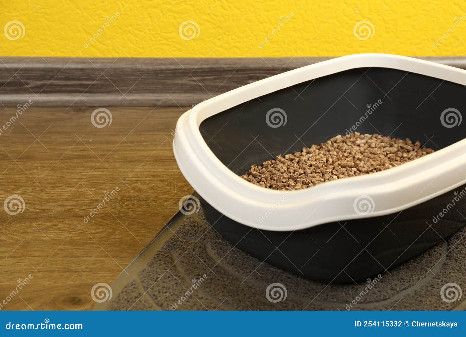 Cat Tray with Biodegradable Litter on Floor. Space for Text Stock Photo ...