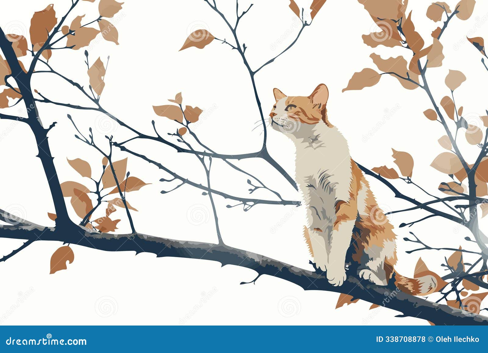 Cat on the Tree Stock Image Isolated Vector Style Stock Vector ...