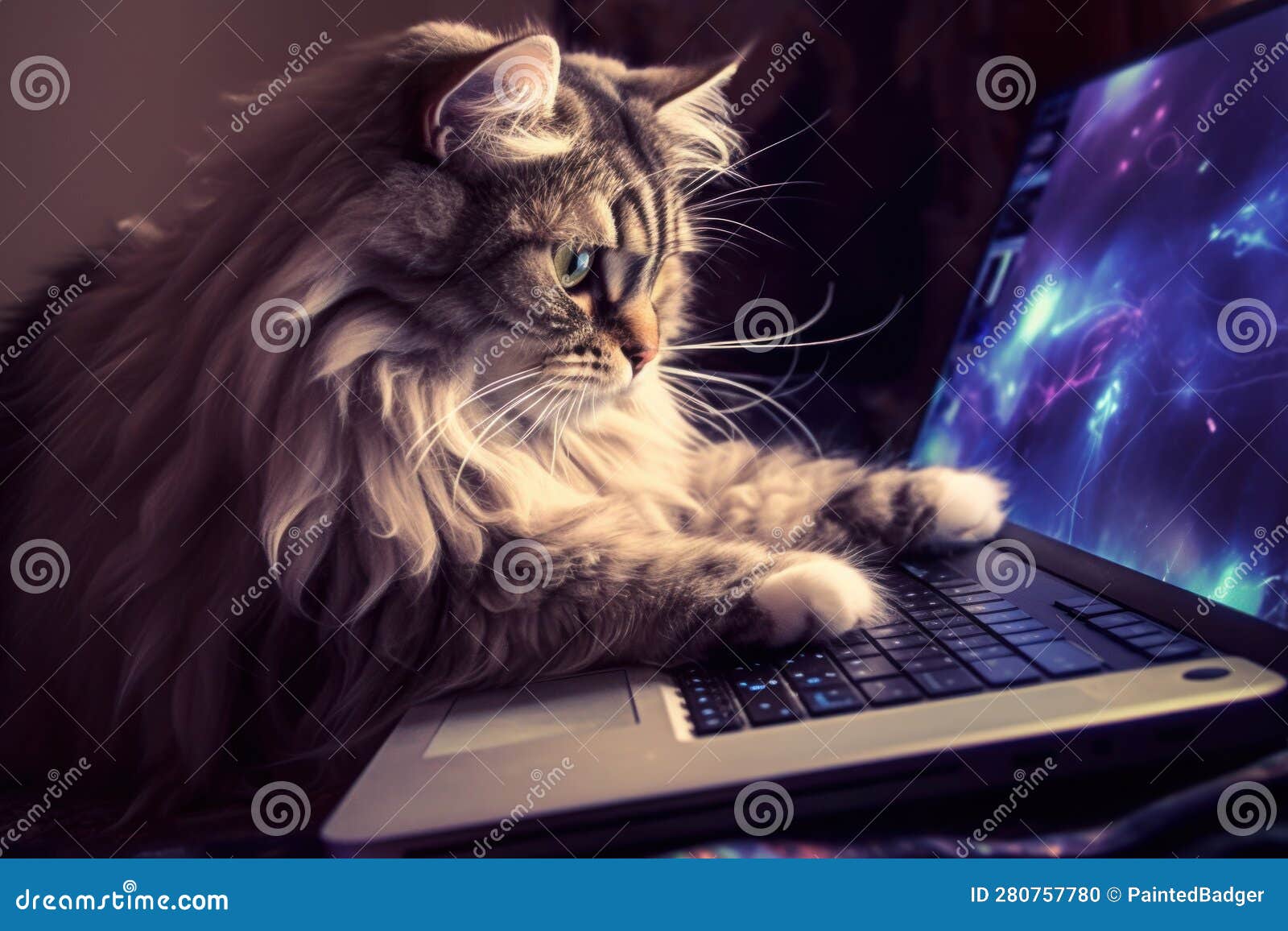 Cat Typing on Laptop Computer Stock Illustration - Illustration of ...