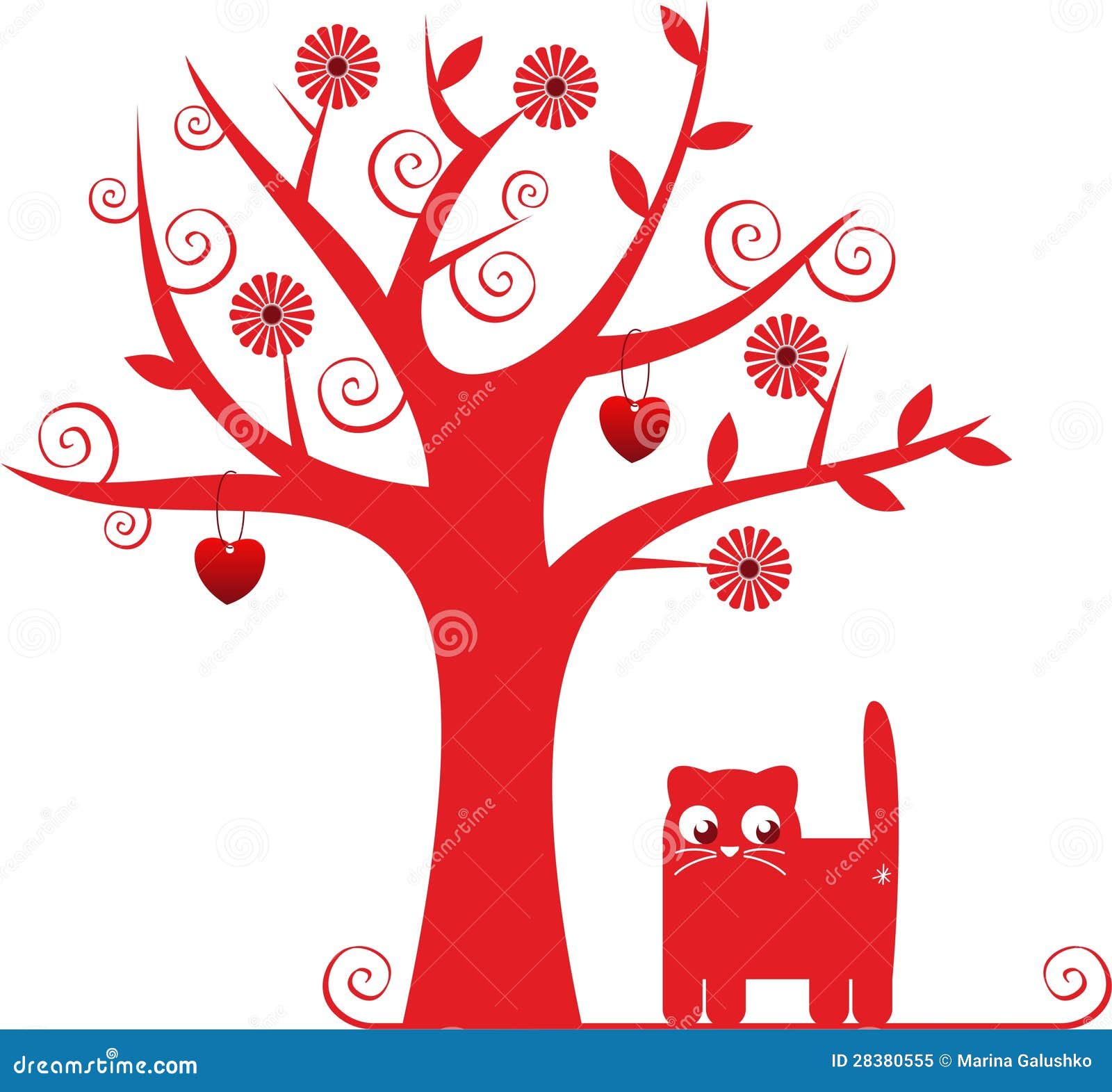 Cat under a tree stock illustration. Illustration of spiral - 28380555