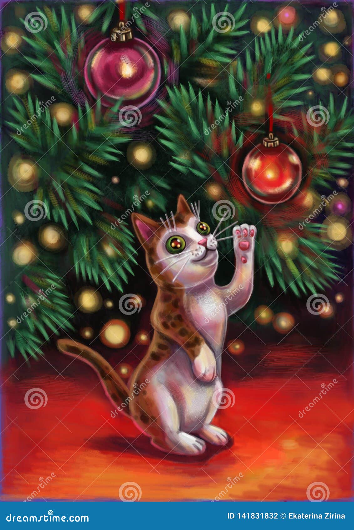 Cat under the tree stock illustration. Illustration of hanging - 141831832