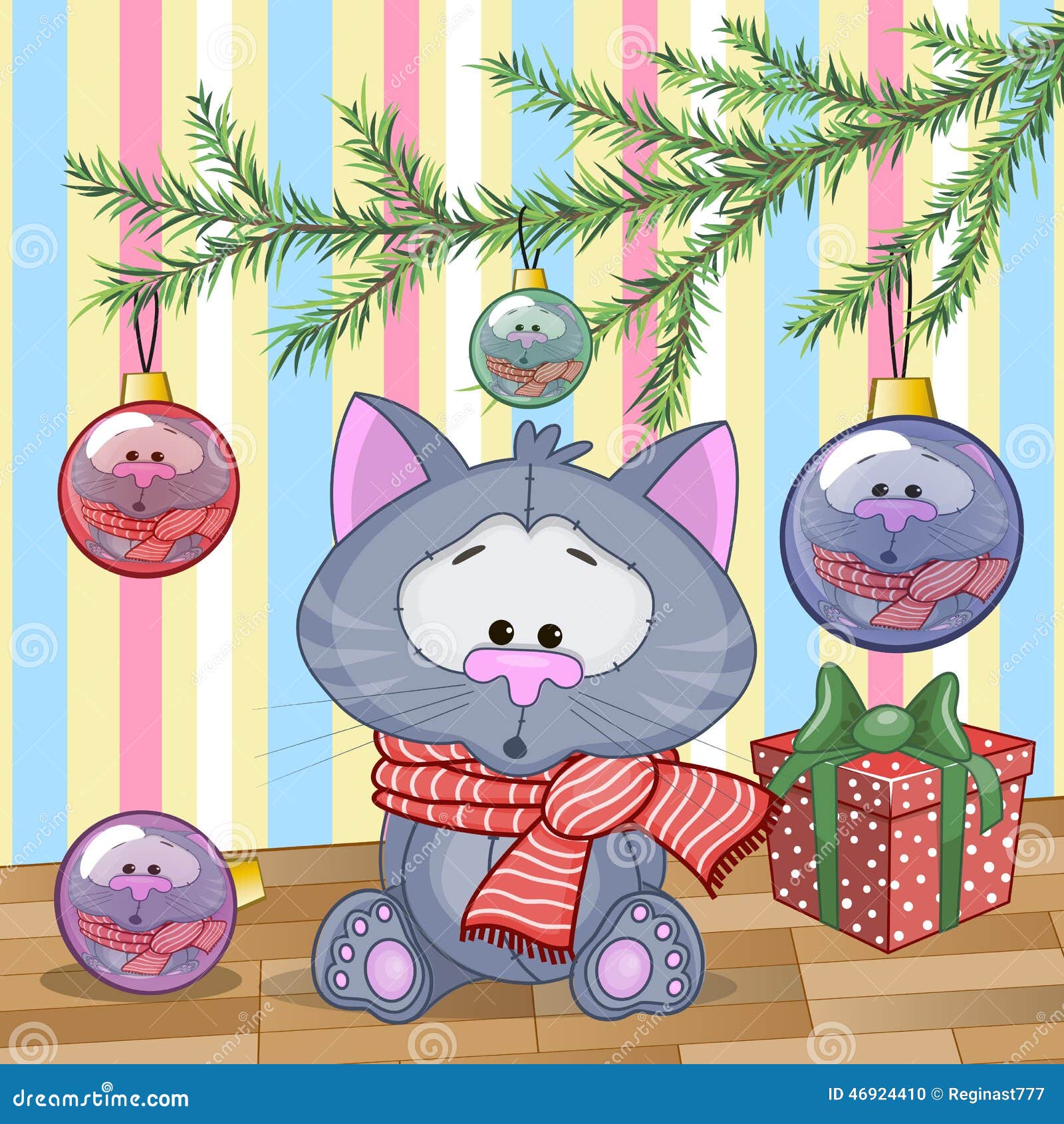 Cat under the tree stock vector. Illustration of smiley - 46924410