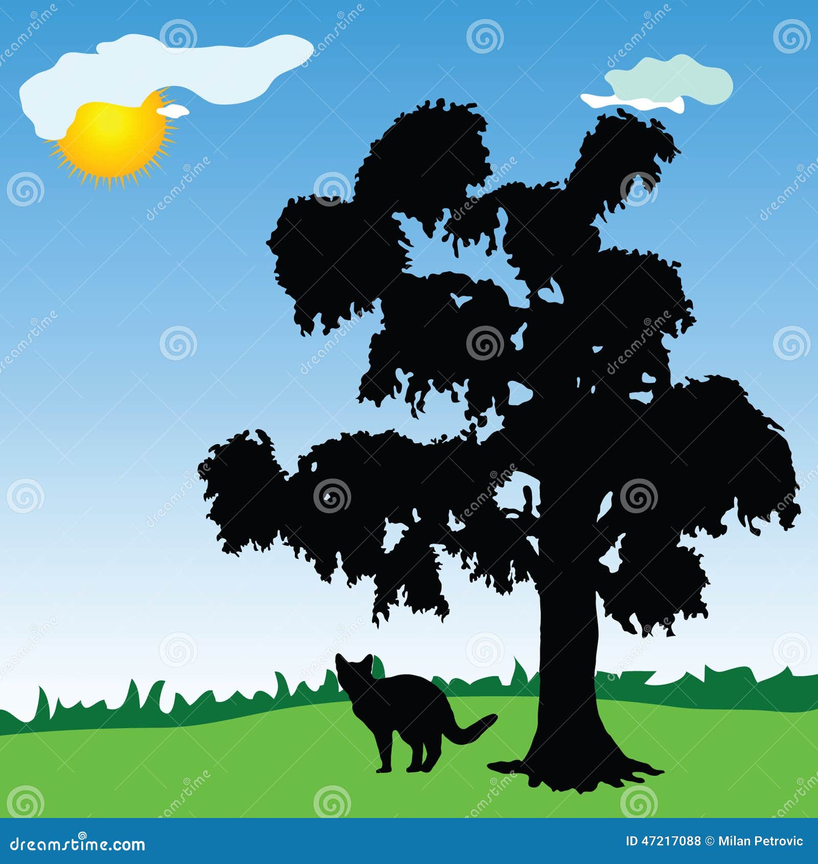 Cat Under a Tree in the Park Stock Vector - Illustration of walking ...