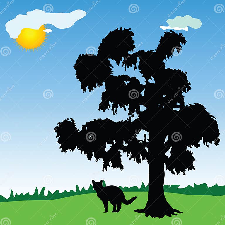 Cat Under a Tree in the Park Stock Vector - Illustration of walking ...