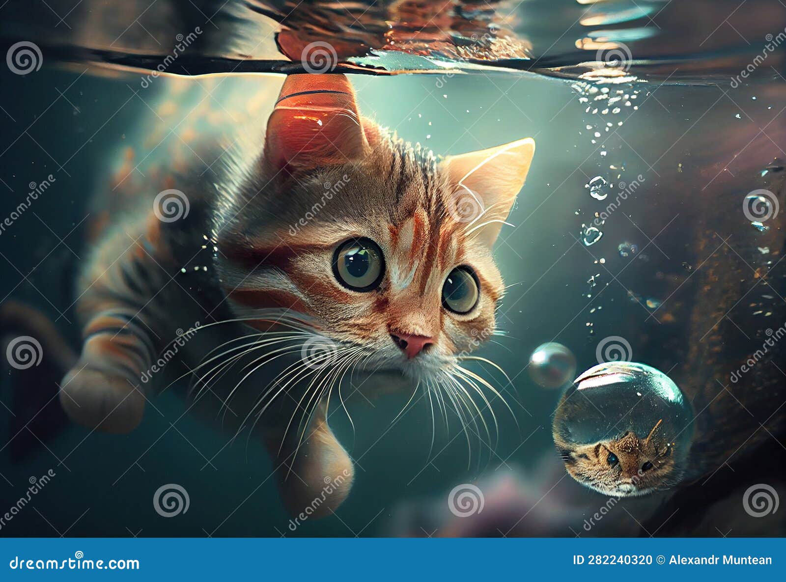 Cat underwater. stock illustration. Illustration of water - 282240320