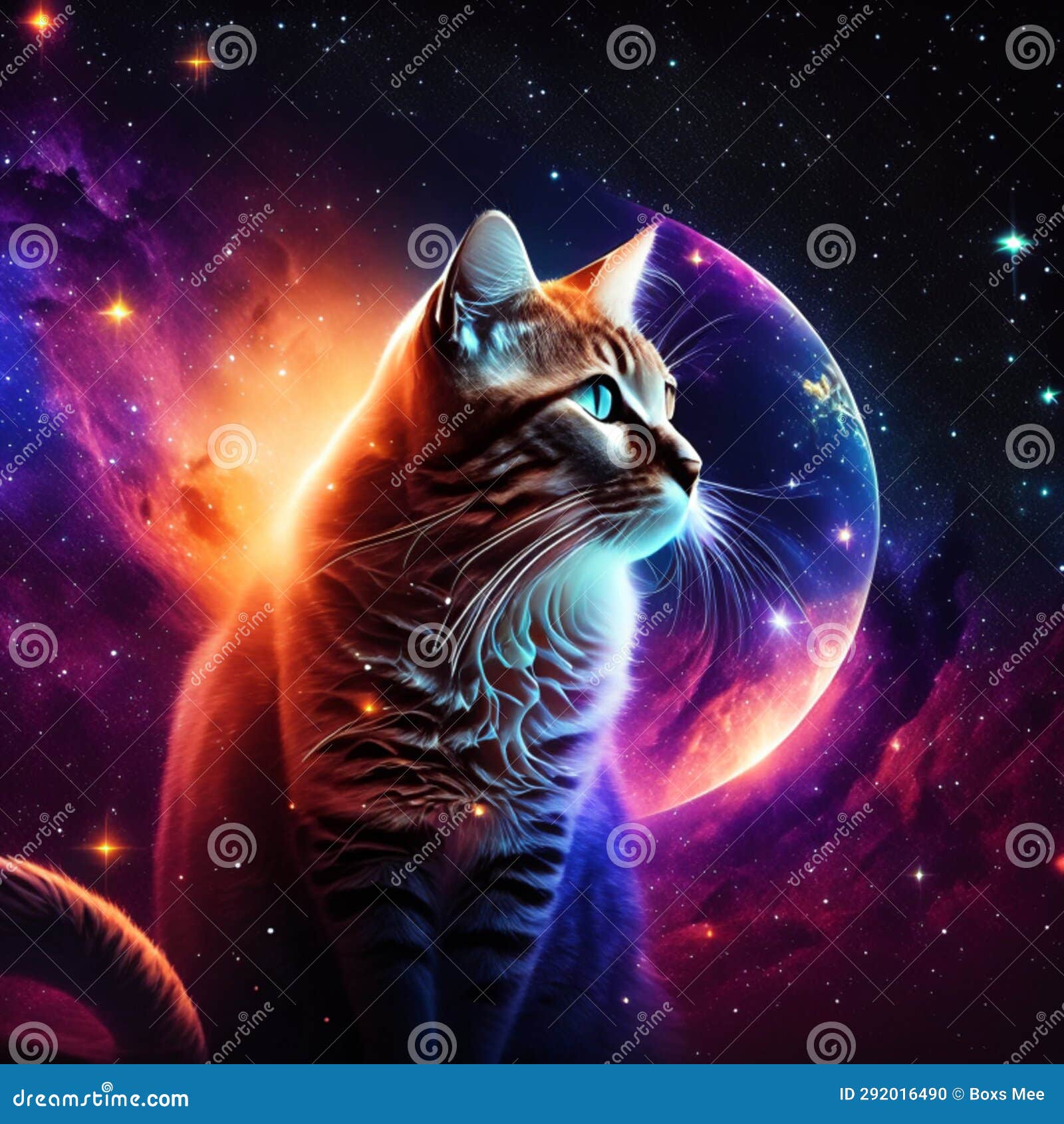 Cat in the Universe. 3d Rendering. Computer Digital Drawing Stock ...