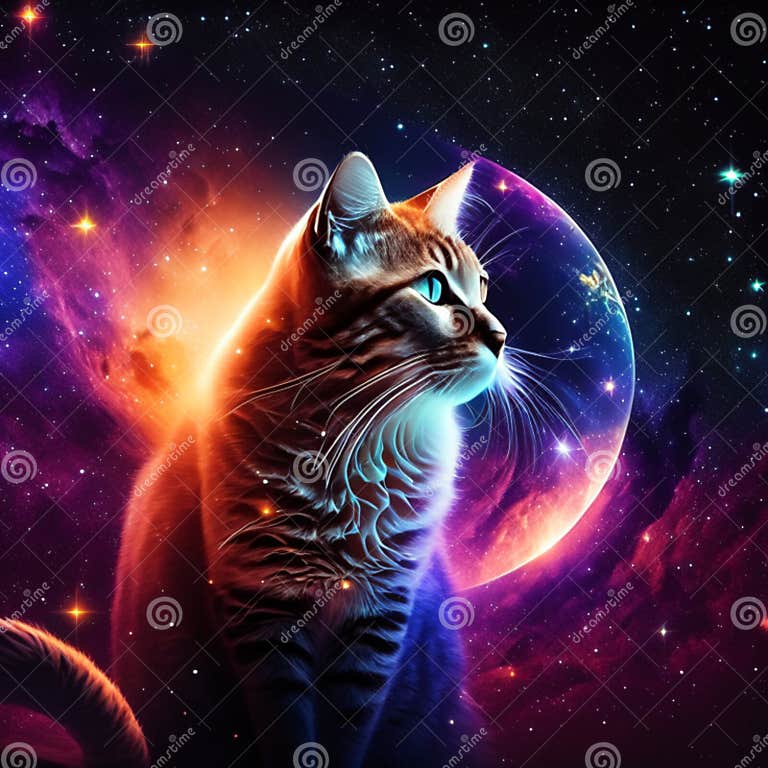 Cat in the Universe. 3d Rendering. Computer Digital Drawing Stock ...