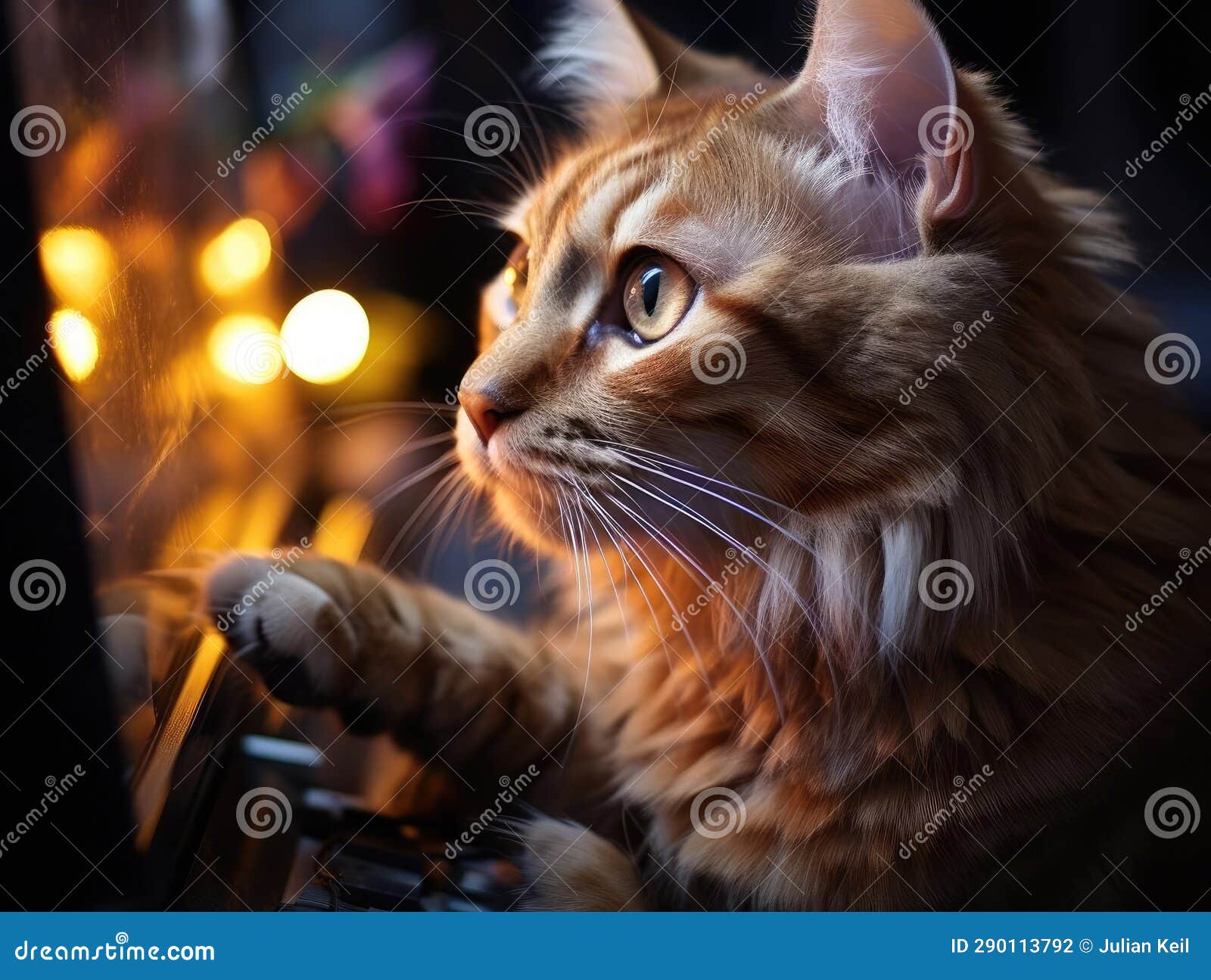 Cat Using Computer at Home Office Stock Illustration - Illustration of ...