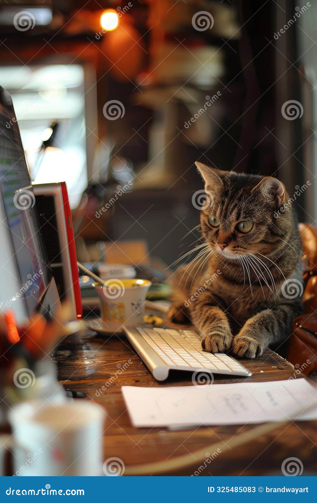 Cat Using a Computer stock illustration. Illustration of saucer - 325485083