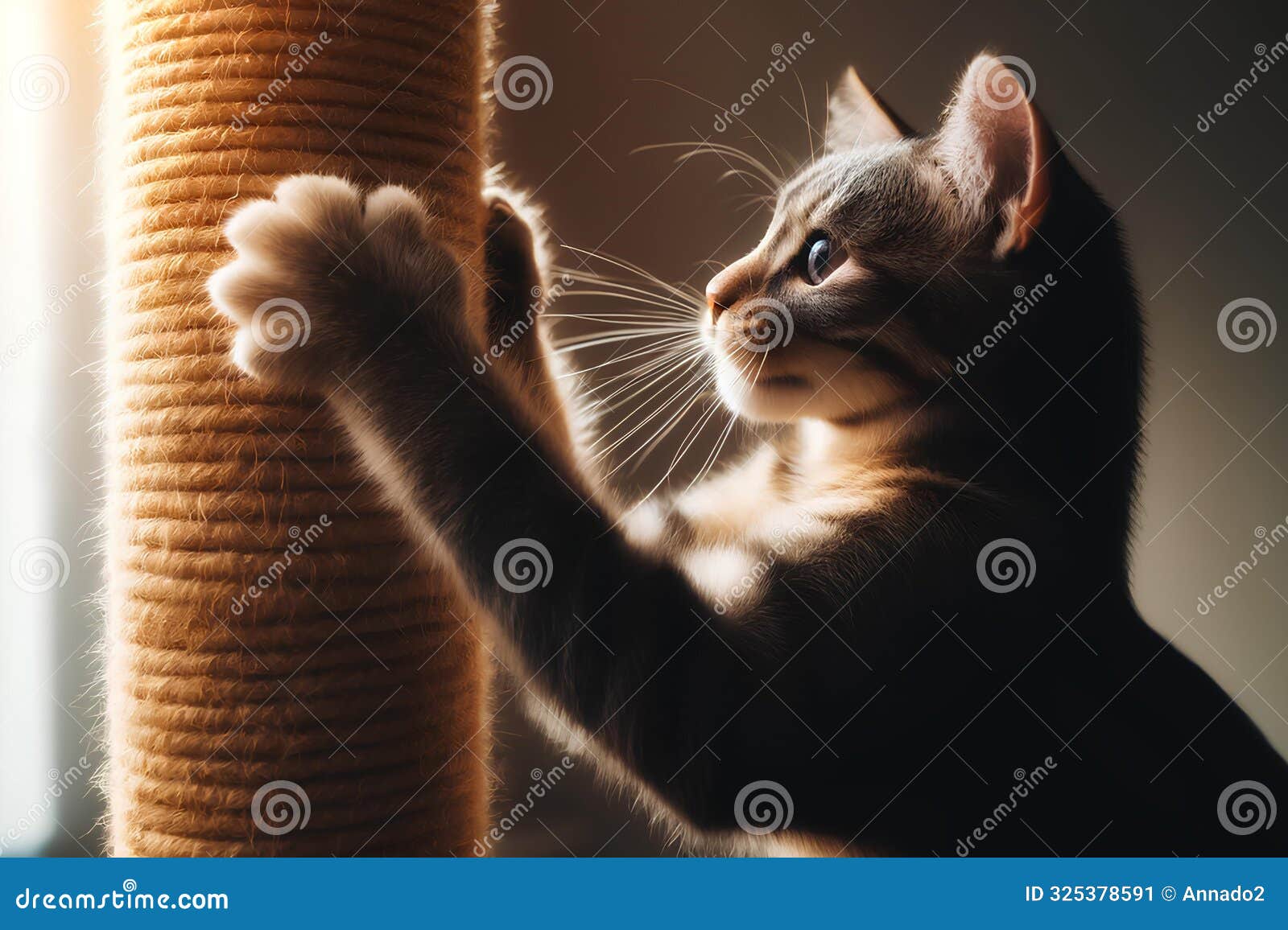 A Cat Using a Scratching Post, Side View Stock Illustration ...
