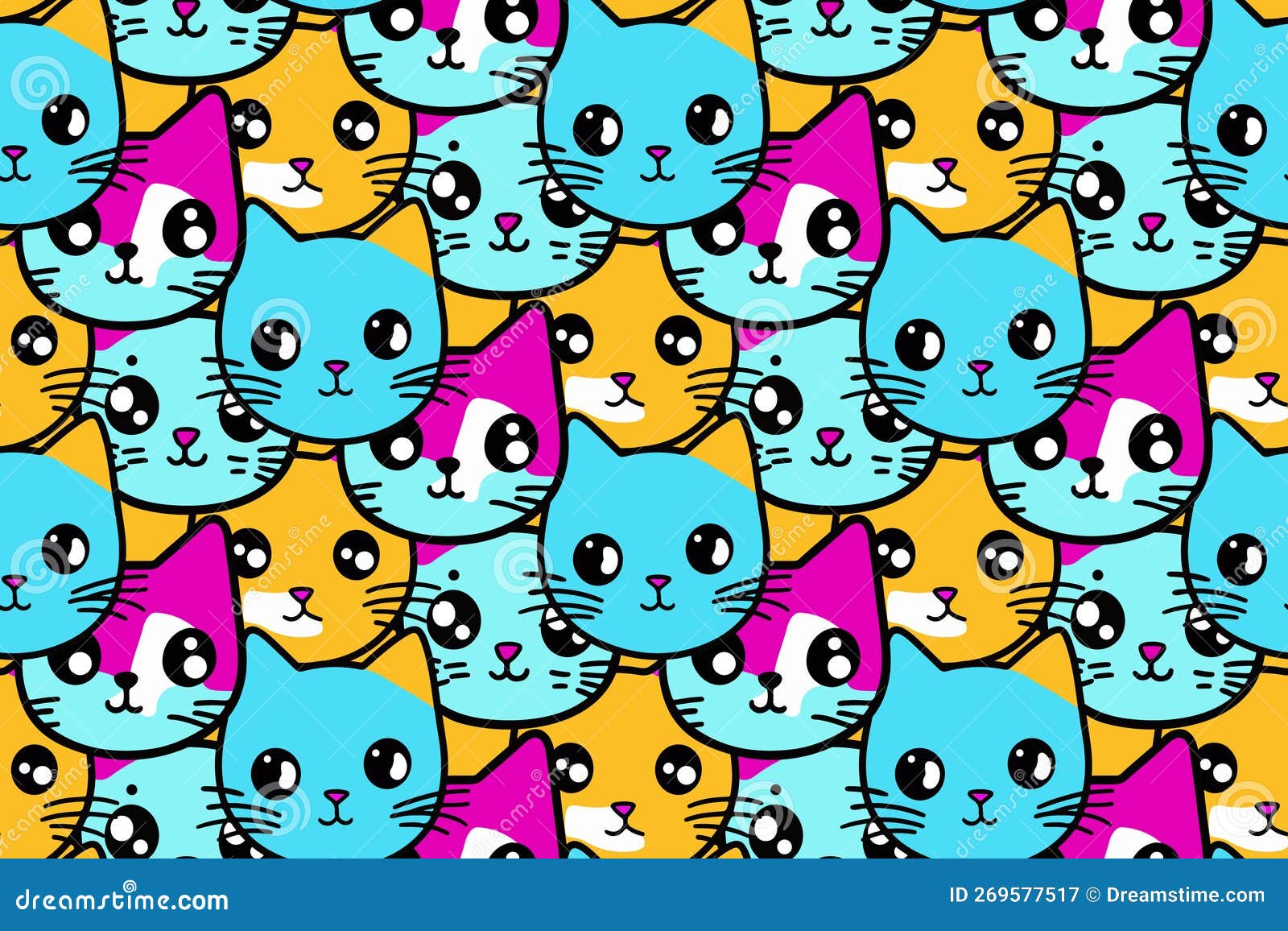 Cat Vector Pattern with Cat Faces. Seamless Print Illustration for ...