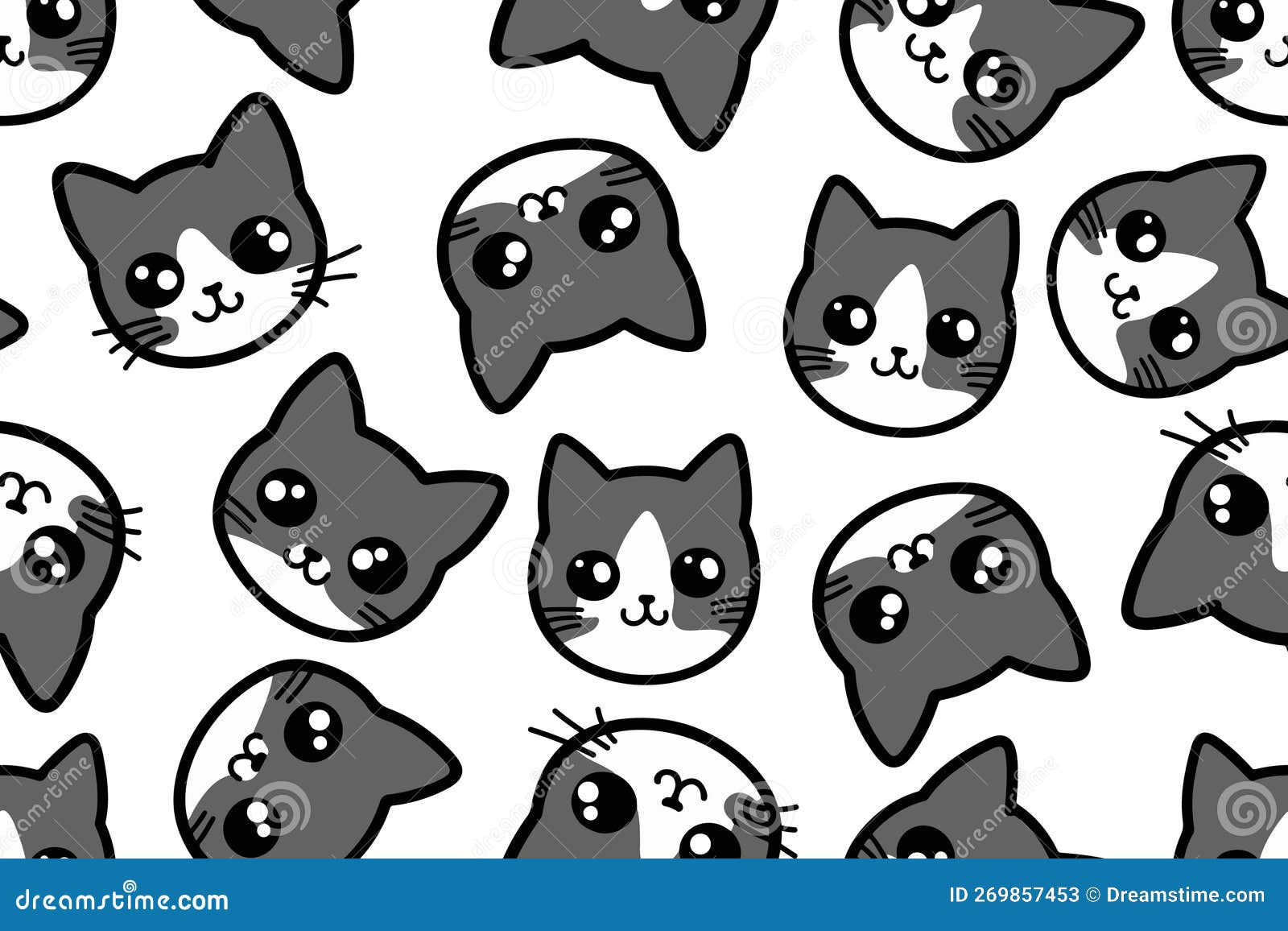 Cat Vector Pattern with Cat Faces. Seamless Print Illustration for ...