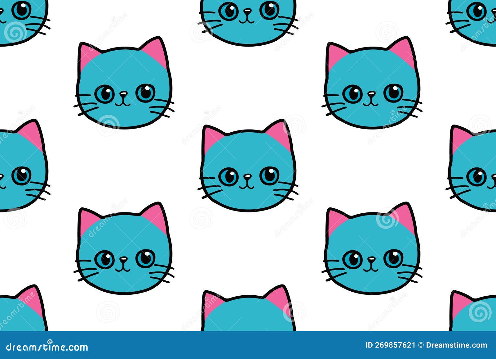 Cat Vector Pattern with Cat Faces. Seamless Print Illustration for ...