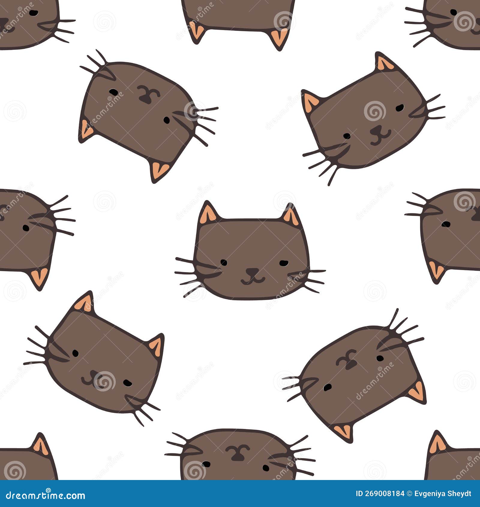 Cat Vector Pattern with Hand Drawn Painted Cat Faces. Seamless Print ...