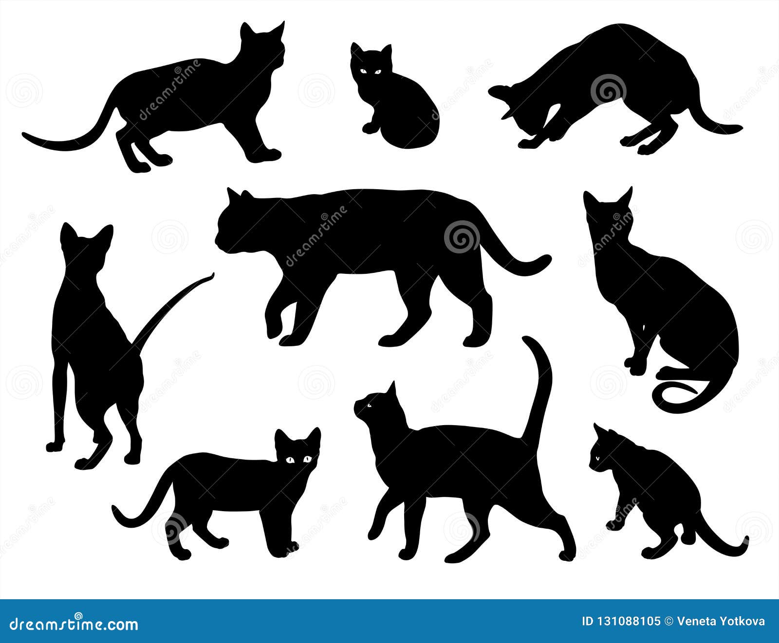 Cat Vector Silhouette Set Isolated White Background Cats In Different