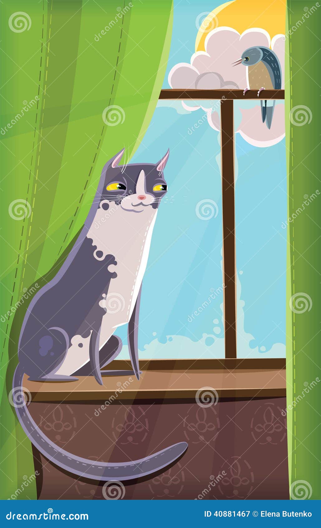 Cat stock vector. Illustration of light, window, sill - 40881467