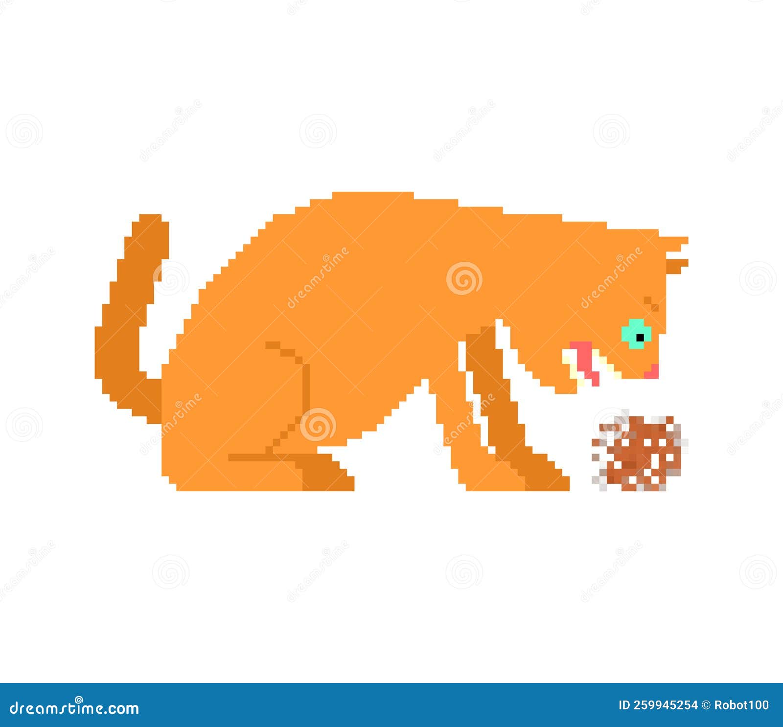 Cat Vomit Fur Pixel Art. Cat Throws Up A Piece Of Fur 8 Bit. Pixelated ...