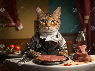 Cat waiter, at work. stock illustration. Illustration of feline - 288622023