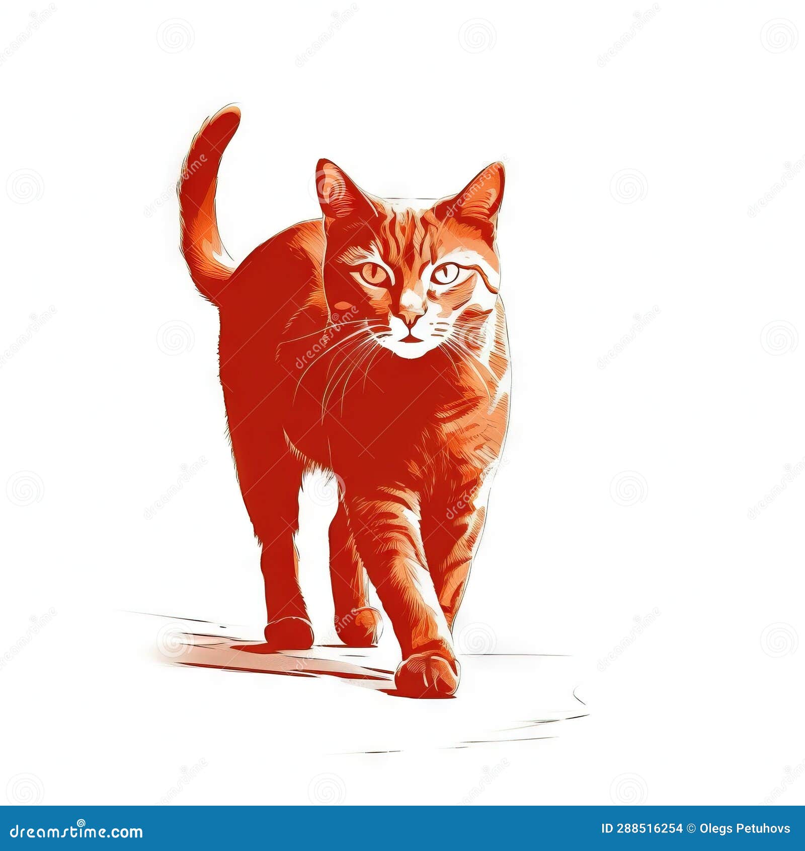 A Cat Walking Across a White Surface with a Red Outline on the Front of ...