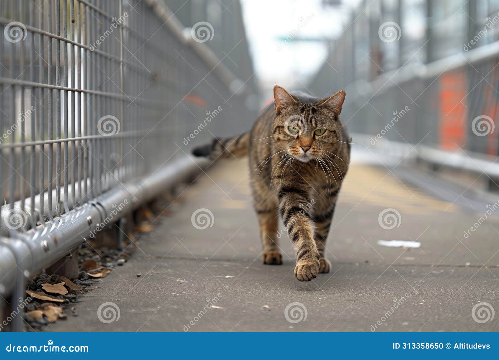 Cat Walking Along a Temporary Pedestrian Walkway Stock Photo - Image of ...