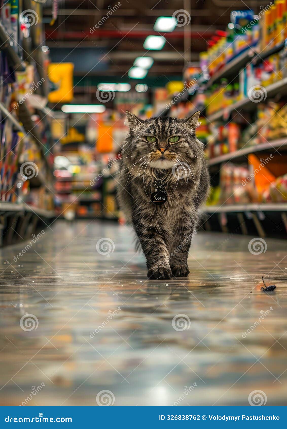 A Cat Walking Down the Aisle of a Grocery Store Stock Photo - Image of ...