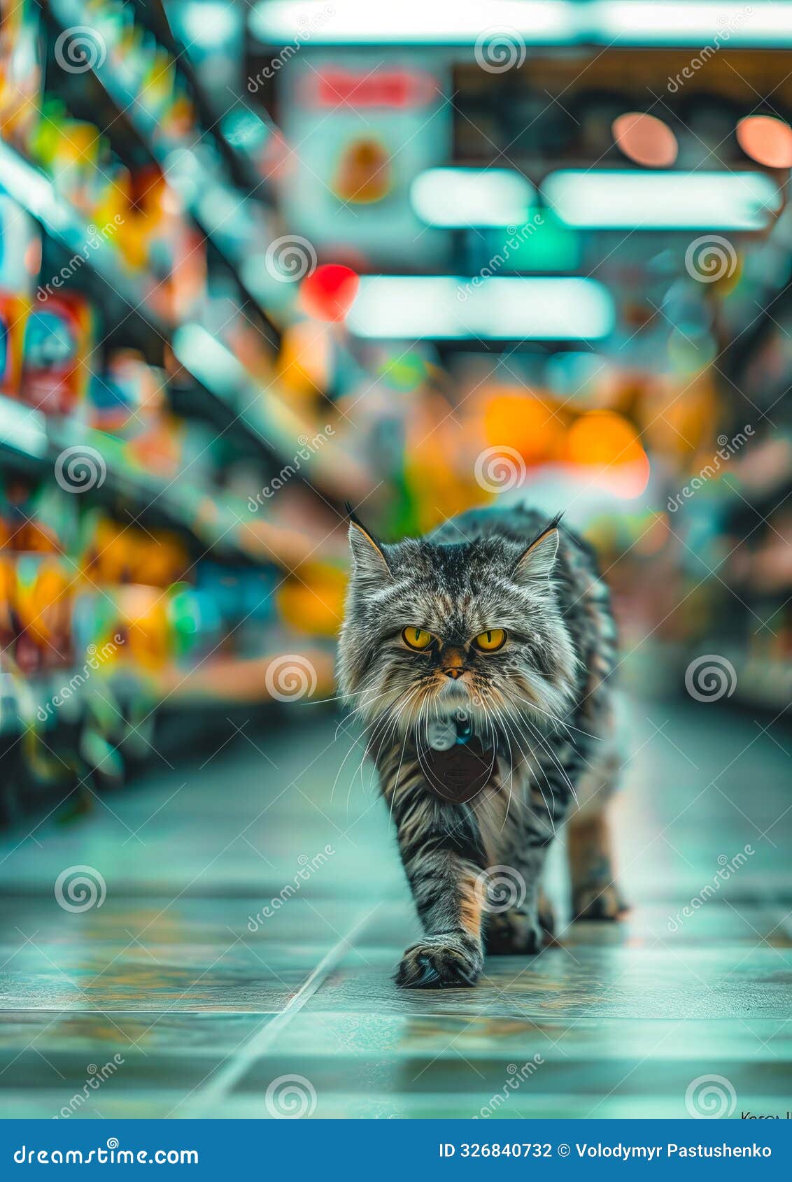 A Cat Walking Down the Aisle of a Grocery Store Stock Photo - Image of ...