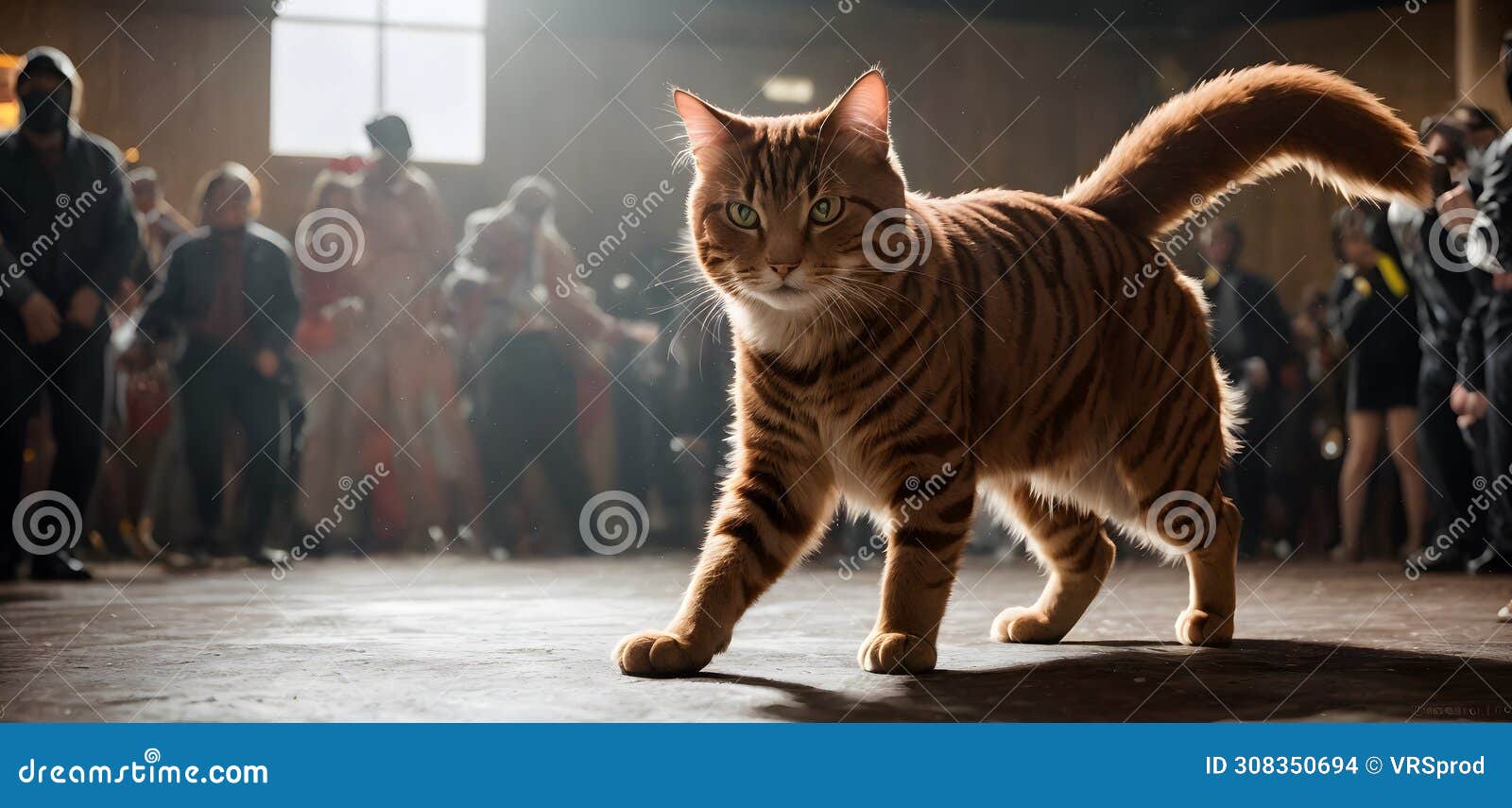A Cat is Walking on a Floor in Front of a Crowd of People Stock Photo ...