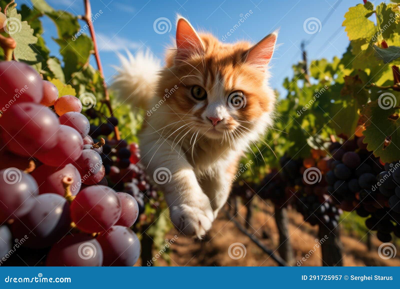A Cat is Walking through a Vineyard with Grapes, AI Stock Image - Image ...