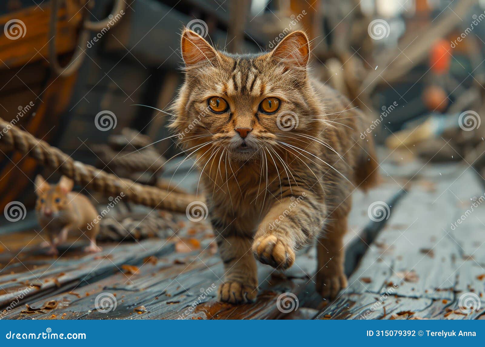 Cat Walks on the Deck of Ship with Rat Stock Photo - Image of adorable ...