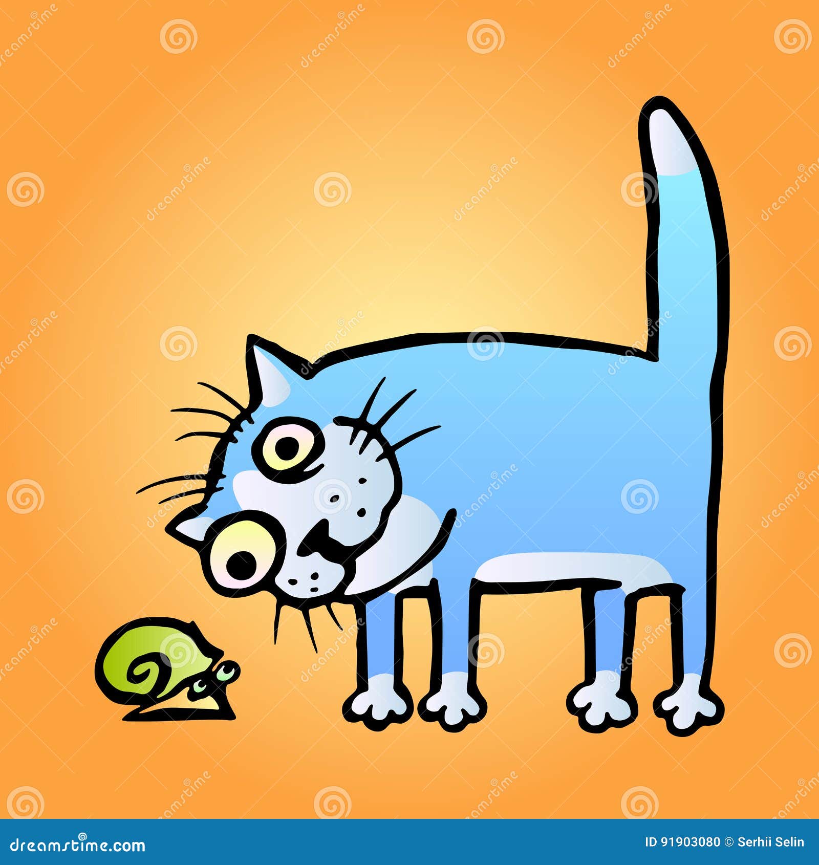 Cat Watching Snail. Vector Illustration Stock Vector - Illustration of ...