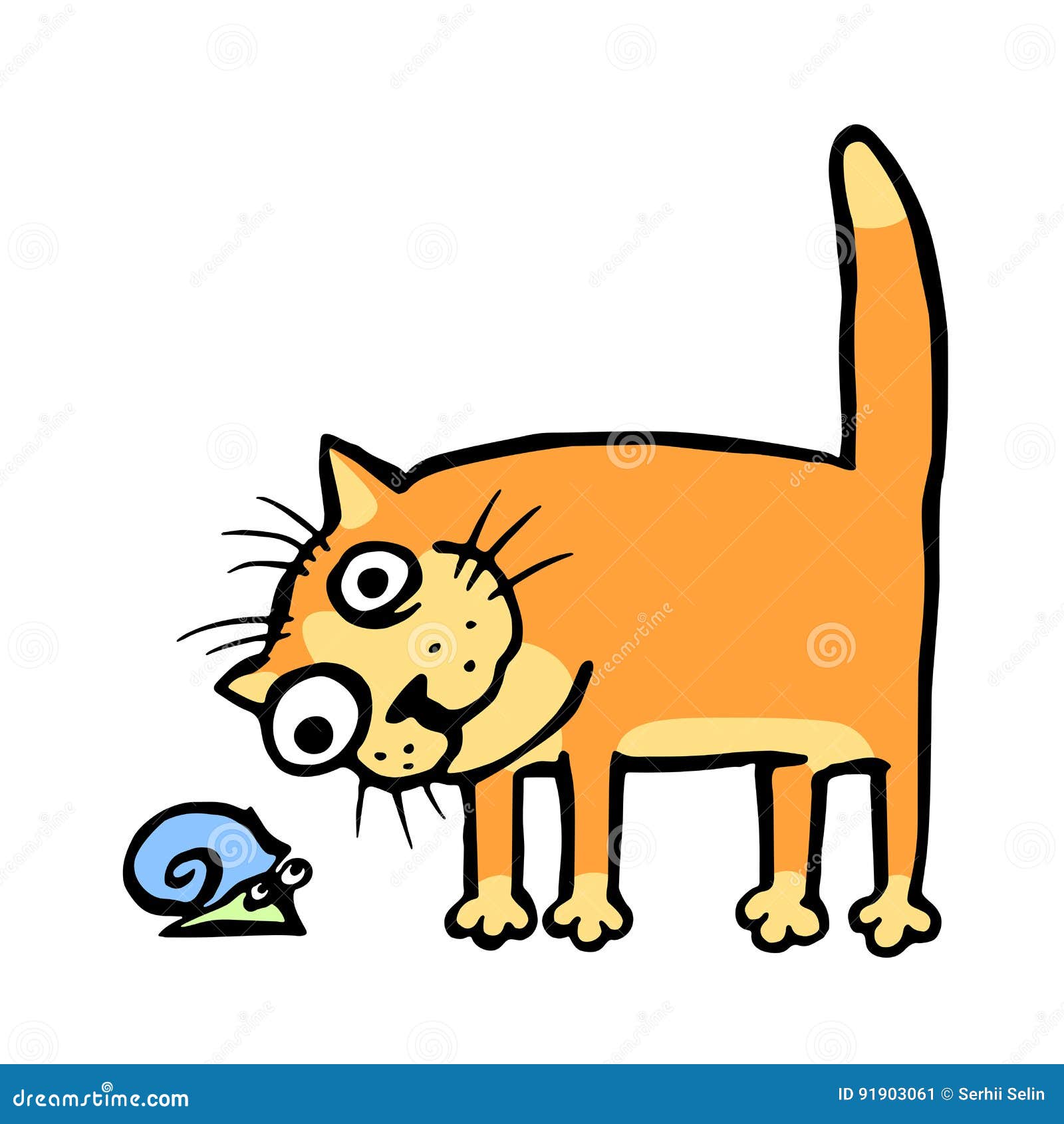 Cat Watching the Snail. Vector Illustration Stock Vector - Illustration ...