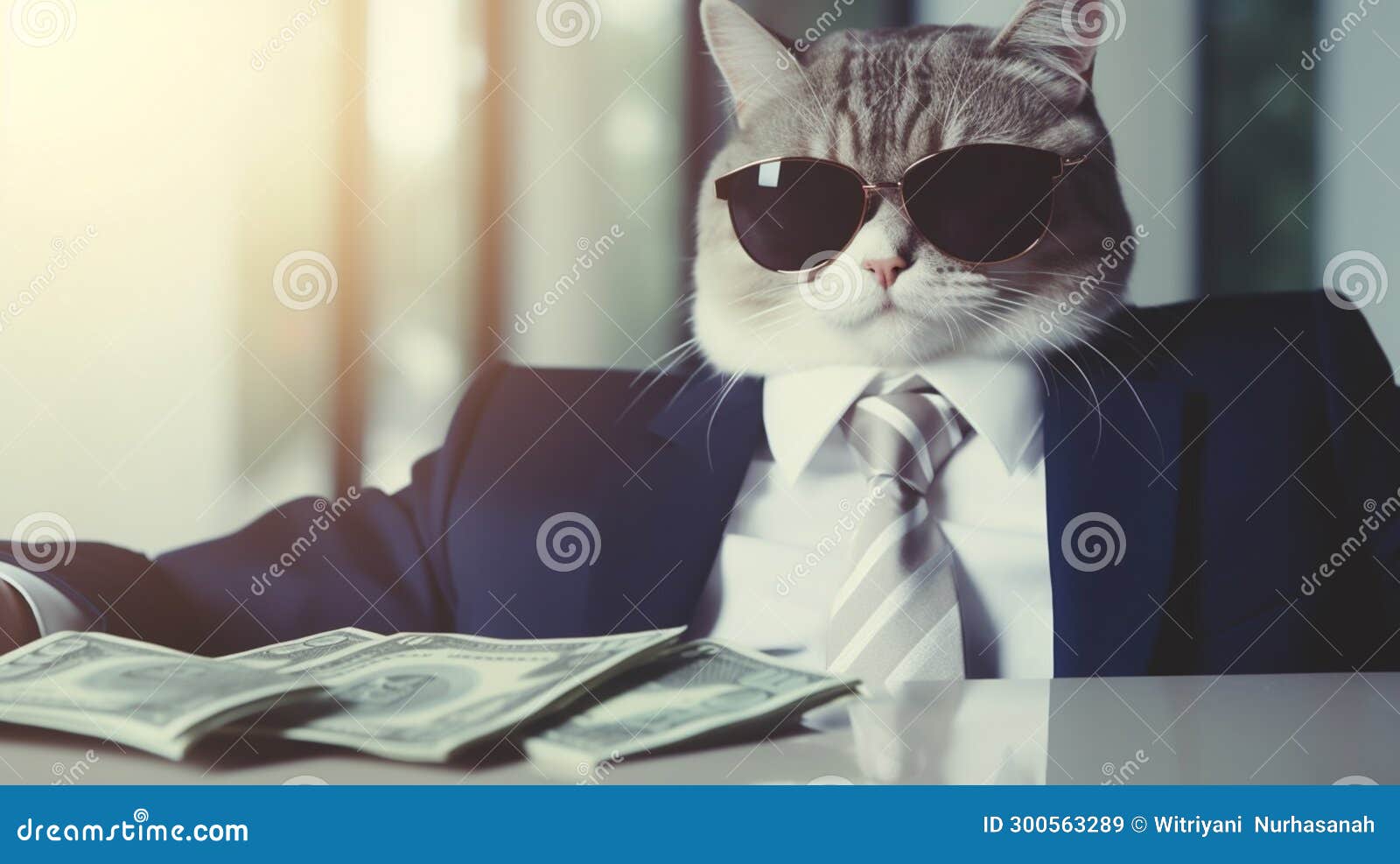 Cat Wearing CEO Uniforms and Sunglasses, Lying on His Back. Generative ...