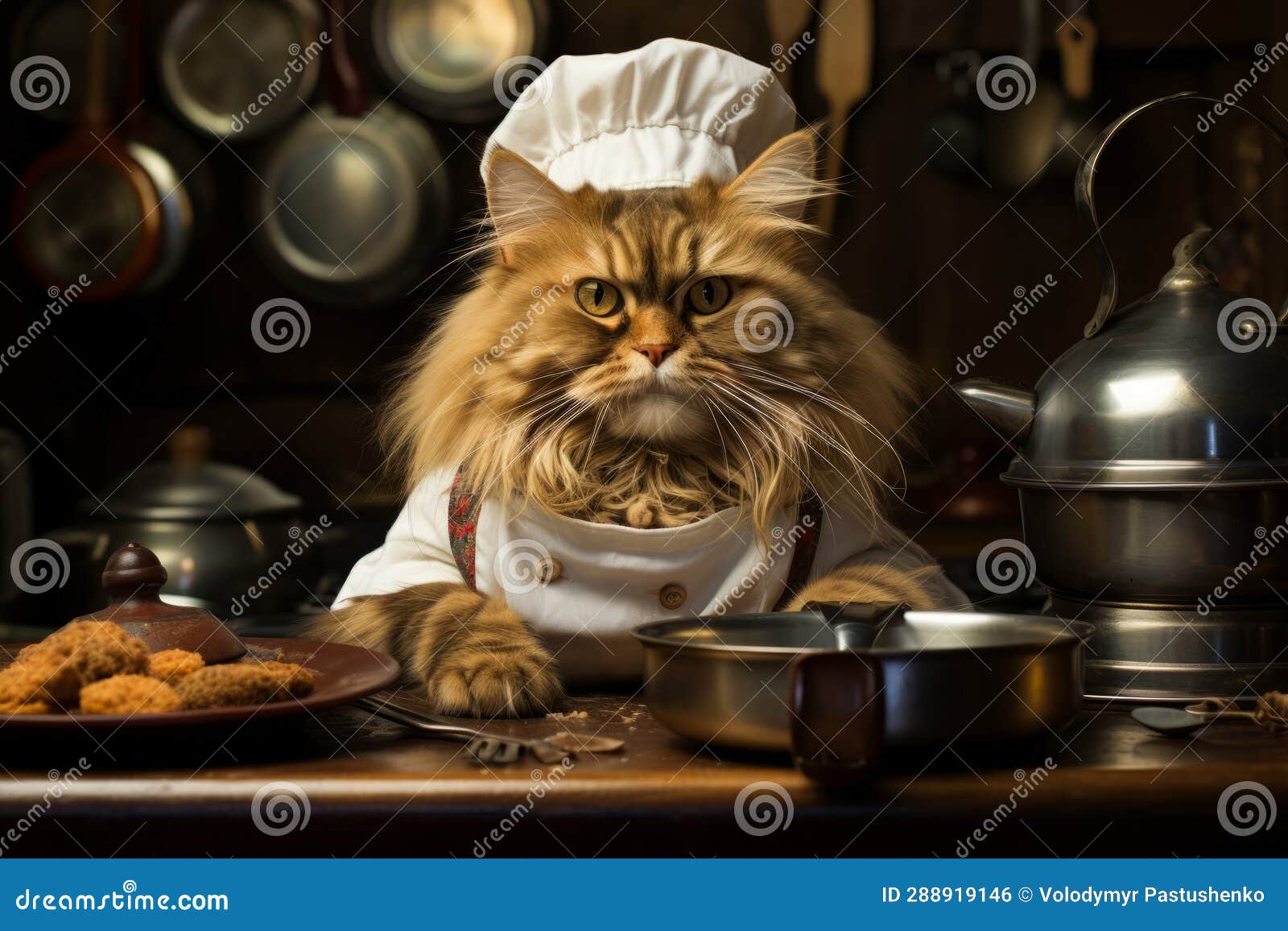 Cat Wearing Chef S Hat and Apron Sitting at Table. Generative AI Stock ...