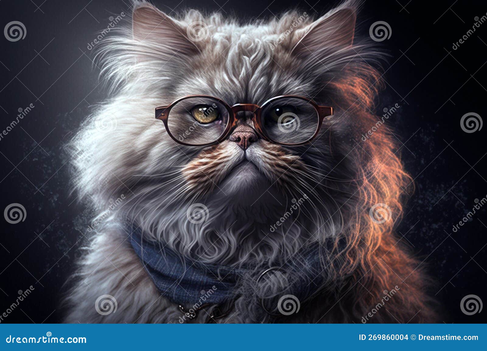 Cat Wearing Glasses, Smart Fluffy Cat with Round Glasses Looking at the ...