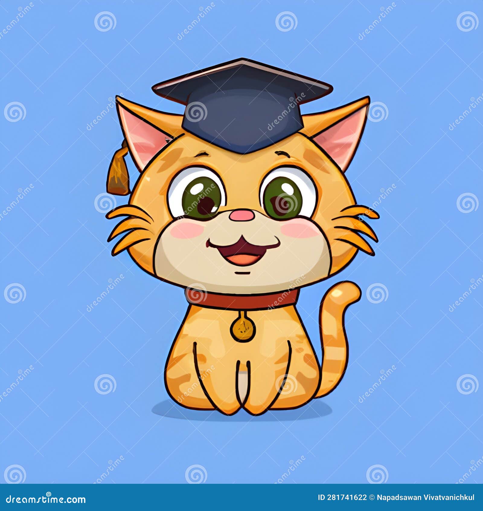 Cat is Wearing a Graduation Cap Cartoon Style. Generative AI. Stock ...